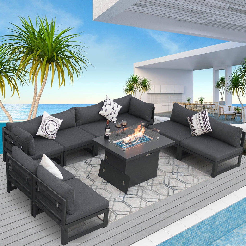 NICESOUL Charcoal Aluminum Outdoor Sectional set with Fire Pit 8 Seat Nicesoul Furniture